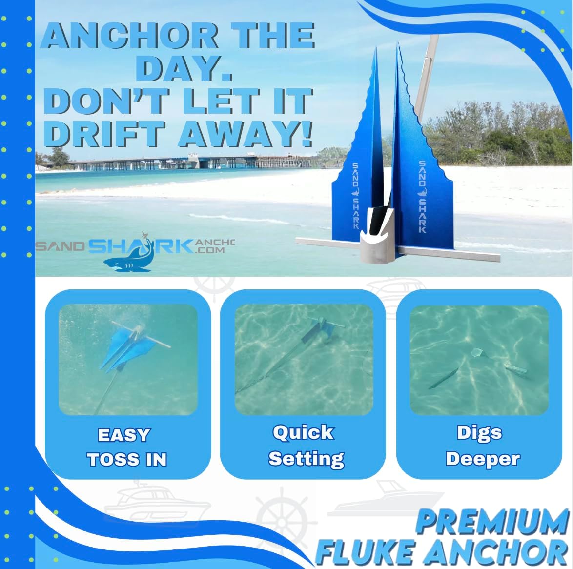Fluke Anchor by Sandshark – Premium Anchor for Boats & Pontoons – Sand ...